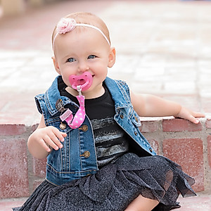 Chicco Two-in-One Pacifier Clip with Loop and Ring Attachments | Loop for Teethers and Small Toys | Ring Included for Knob-Style Pacifiers | Secure Clasp is Gentle on Clothing | Pink