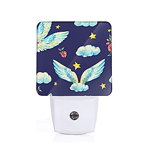 Delhiponics Watercolor Angel Wings Night Light Dusk to Dawn Smart Sensor,White Led Nightlight for Bedroom,Bathroom,Kitchen,Hallway,Stairs,Energy Efficient,Decor Desk Lamp