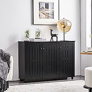 Topeakmart Shoe Rack Frees Standing Storage Organizer 4 Tier Shoe Shelf Storage Louvered Door Entryway Hallway Furniture for Living Room Bathroom Black