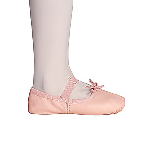 Stelle Ballet Shoes for Girls Toddler Genuine Leather Ballet Dance Slippers for Toddler/Little/Big Kids/Boys(10MT,Ballet Pink,with Tie)