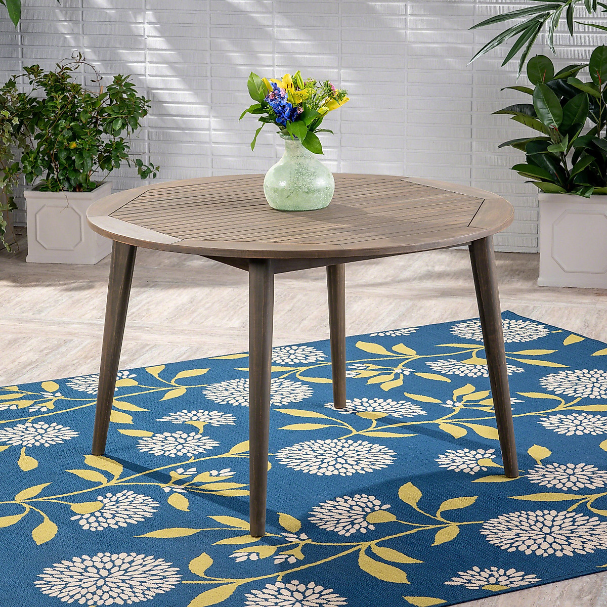 Christopher Knight Home Nick Outdoor Acacia Wood Round Dining Table, Gray Finish