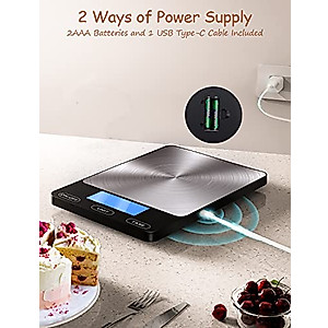 Food Scale -33lb Digital Kitchen Scale for Food Ounces Grams Rechargeable 304 Stainless Steel,Batteries and Type-C Charging | Perfect for Meal Prep, Cooking, and Baking