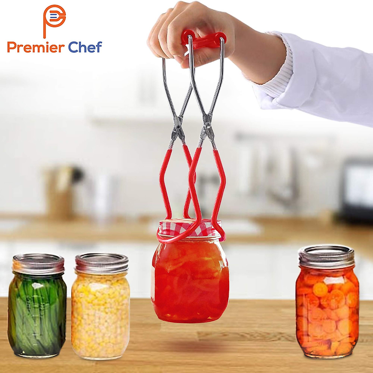 Premier Chef Canning Jar Lifter-Canning tongs- Safely remove any size canning jar from boiling water-Quality stainless steel
