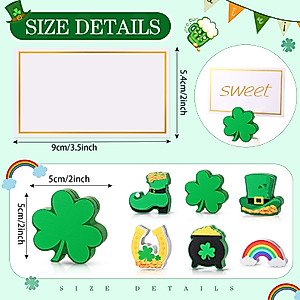 Kigley 18 Pcs St. Patrick Wooden Place Card Holder and 25 Pcs Gold Foil White Card Shamrock Wooden Table Sign Picture Number Sign Stands Holder for Spring Wedding Party Events