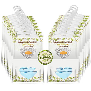 ZSPENG 16 Pack Moisture Absorber Hanging Bags,220g/Pack Fagrance Free Moisture Bag,Hanging Closet Dehumidifier Bags for Basement Closet Storeroom