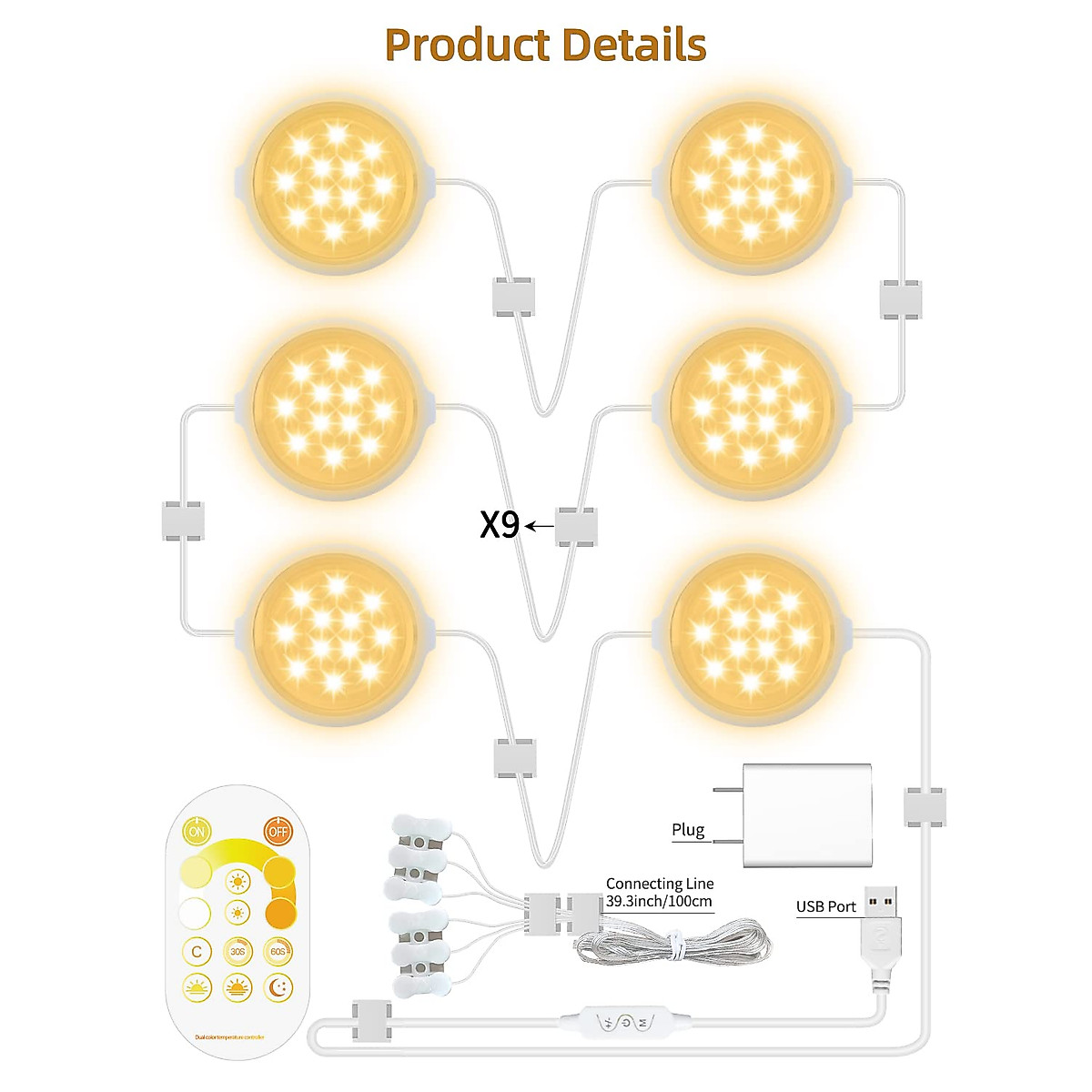 MATICOD Under Cabinet Lights Plug in Dimmable White LED Under Cabinet Lighting, Bluetooth Smart APP Remote Control Closet Lights Kitchen Lights, Under Counter Lights for Kitchen, Cabinet