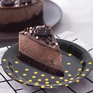 CENLBJ Black and Gold Party Supplies, Black Paper Dessert Plates for Birthday Graduation (50-Count)