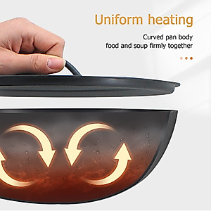 POLARBEAR Camping Iron Stir-Fried Wok 9" Uncoated Chinese Style Small Deep Wok Flat Bottom Wok with Iron Lid & Handle for All Stoves