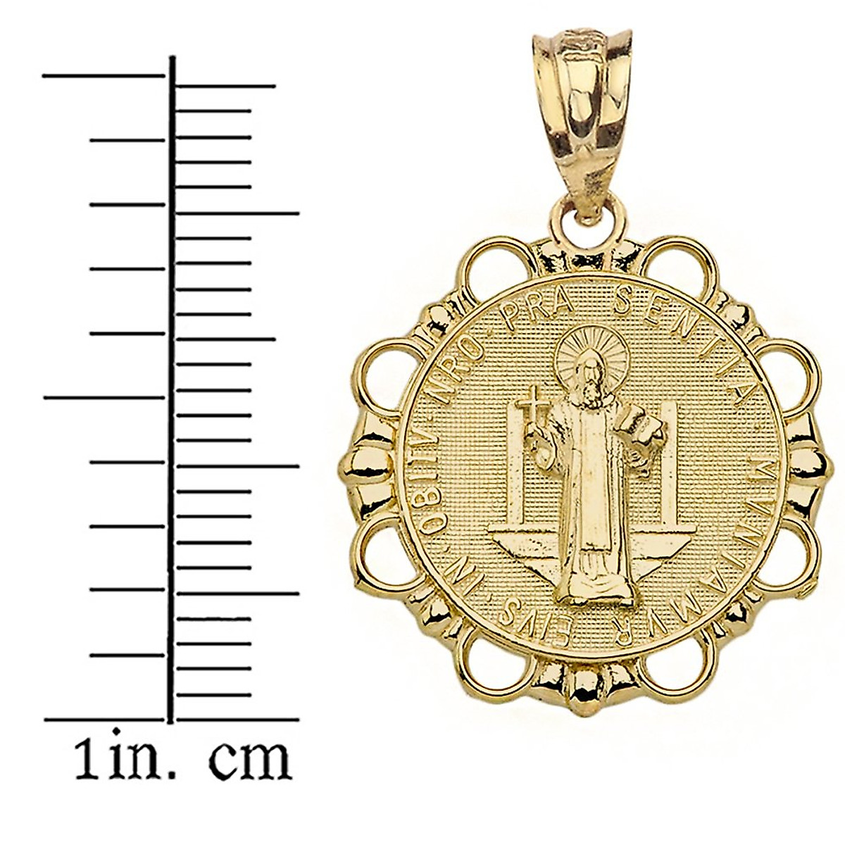 10k Yellow Gold Medalla De San Benito Saint St Benedict Round Pendant