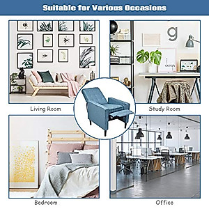 Giantex Push Back Recliner Chair, Modern Fabric Recliner w/Button-Tufted Back, Accent Arm Chair for Living Room, Bedroom, Home Office (Blue)