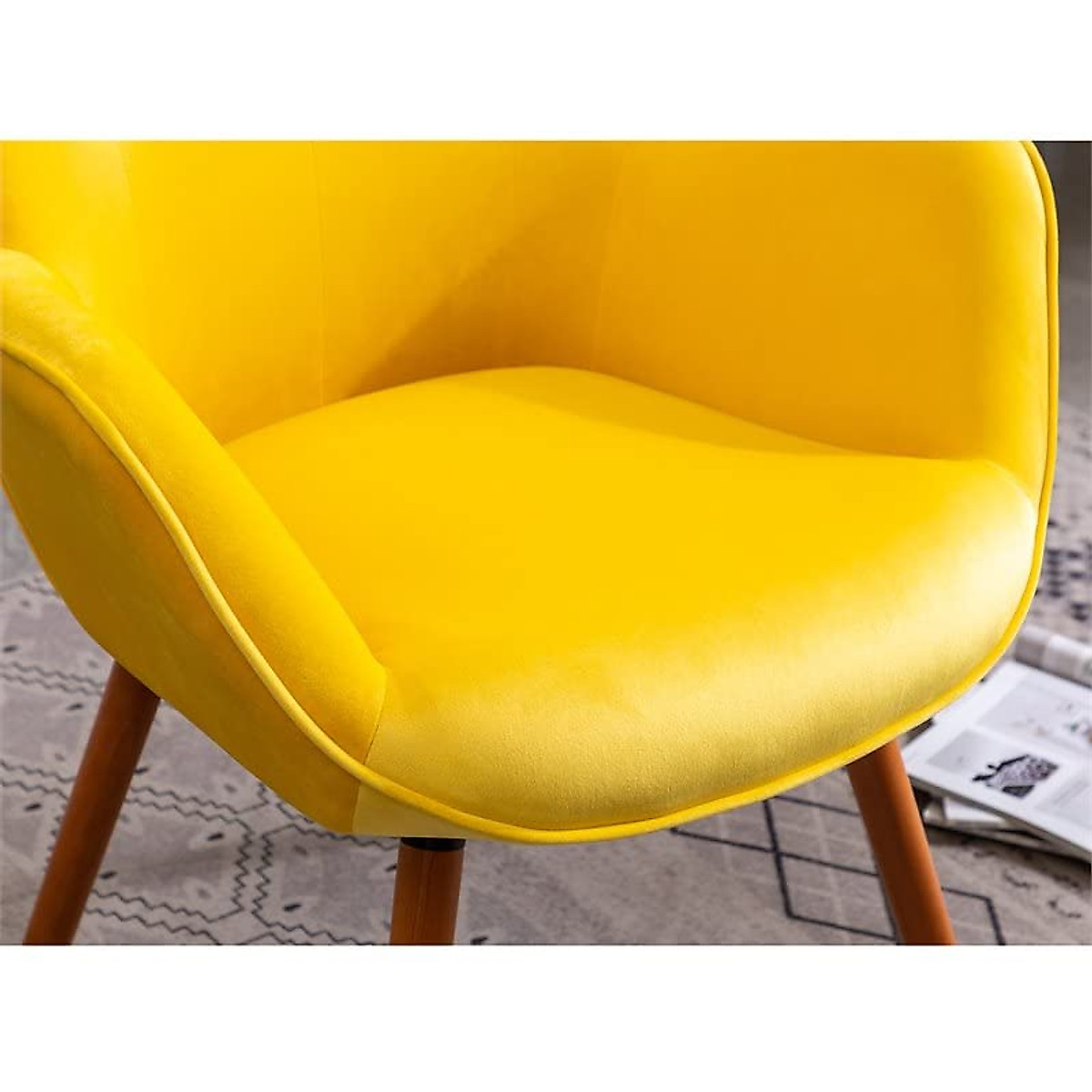 Roundhill Furniture AC155YL Doarnin Silky Velvet Tufted Button Accent Chair, Yellow 30D x 41.5W x 26.8H in