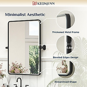 Keonjinn 16 x 24 In Small Pivot Mirror, Black Beveled Tilt Mirror Bathroom Rectangle, Adjustable Tilting Bathroom Mirror for Over Sink, Modern Fixed Bracket Framed Vanity Mirrors (Horizontal/Vertical)