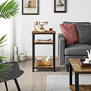Yaheetech Tall End Table, 30 Inches High Side Table with Wooden Shelves & Strong Metal Frame, Large 3-Tier Telephone Table for Living Room Small Space, Rustic Brown