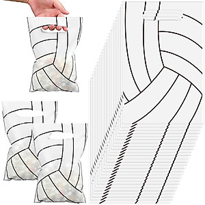 Yeaqee 50 Pieces Volleyball Gift Bags with Handle Volleyball Treat Bags Volleyball Cellophane Bags Candy Volleyball Party Favors for Team Birthday Decoration Gift Sport Volleyball Themed Party Supply