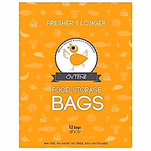 OVTENE Food Storage Bags for Cheese, Meat, and Produce - Keeps Food Fresher Longer (12 Large Bags 10”x15”)