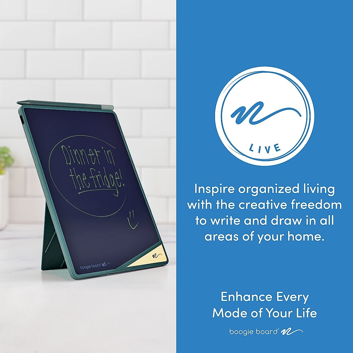 Boogie Board VersaBoard Authentic Reusable Home & Office Organization Notepad with 8.5” LCD Writing Tablet, VersaPencil Stylus, Instant Erase & Built-in Magnet & Portrait/Landscape Kickstand (Gray)