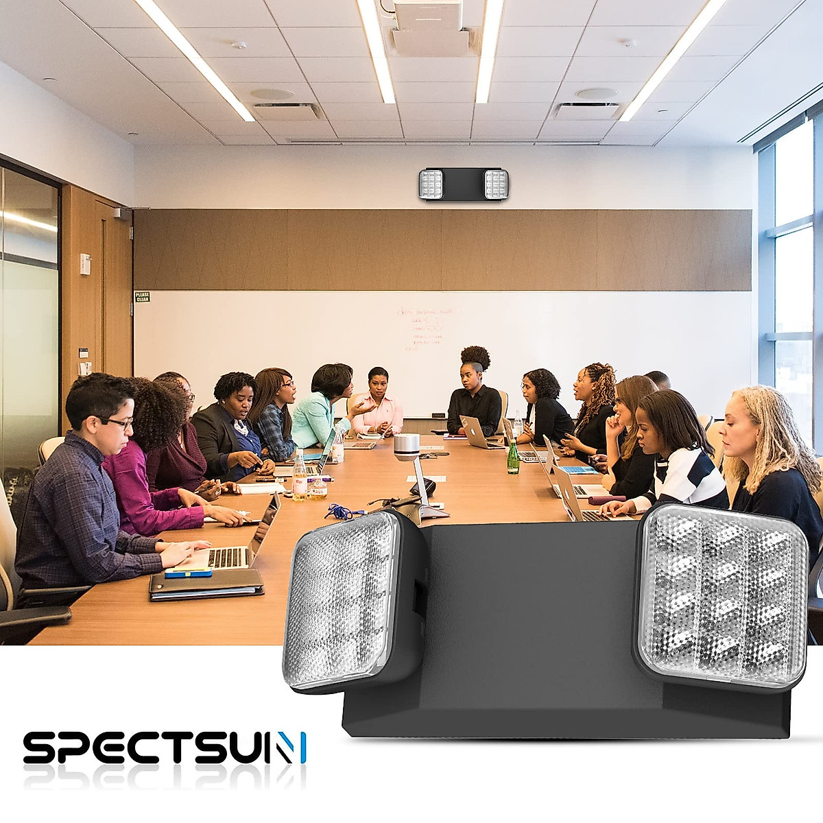 SPECTSUN 6 Packs Black Led Exit Sign with Emergency Lights &Battery Backup -Adjustable Hardwired 2 LED Head-UL Certified-120-277VAC/Commercial Emergency Lights Fixtures for Home/Business.