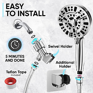 Colomore High Pressure Shower Head - Hand Held Shower Head with Long Hose 72" - Detachable Shower Head with High Pressure Power Wash - Bathroom Shower Head with Wall & Overhead Brackets (Silver)