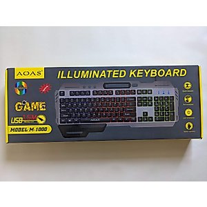 Illuminated Gaming Keyboard Model M-1000, Ergonomic Design, Waterproof and Anti-Skid Design, Support Multiple System, Constant Light/Breathing Mode Switch, Strong USB Cable 1.5m (5 ft.)