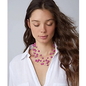 FULU AUTUMN Layered Pearl Necklace Multi-strand Pearl Choker Necklaces for Women Beaded jewelry for Wedding Parties(Hot pink)