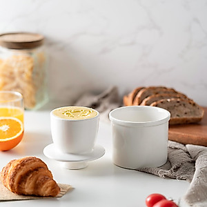 Husfunov Butter Crock with Water Line for Countertop, French Butter Dish with Lid, Ceramic Butter Keeper for Fresh Spreadable Butter, Butter Container Holder for Kitchen and Home Decor, White