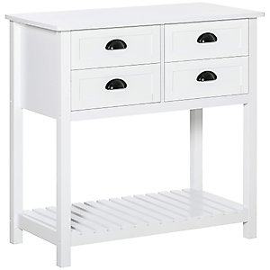 HOMCOM Coffee Bar Cabinet, Sideboard Buffet Cabinet, Kitchen Cabinet with 4 Drawers and Slatted Bottom Shelf for Kitchen, Living Room, White