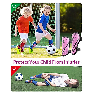Shin Guards Soccer Kids Youth, CE Certified Airsfish Shin Pads Protection Gear for 2-18 Years Old Boys Girls Teenagers High Impact Resistant Breathable Comfortable 1 Pair 4 Sizes (XX-Small, Pink)