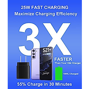 Samsung Super Fast Charger Type C Kit,25W PD USB C Wall/Car Charger for Samsung Galaxy S22/S21/S20/Plus/Ultra/FE/Note 20/10/A71,2020/2018 iPad Pro/Air,with 2X USB C-to-C Cable(5ft)