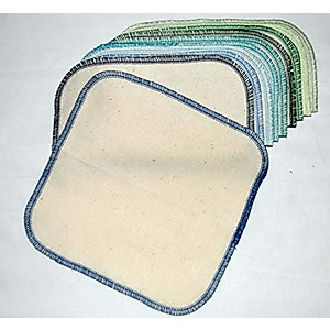 1 Ply Organic Cotton Flannel Washable Baby Wipes 8 x 8 Inches Set of 10 Blues and Greens