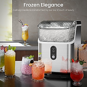 Kismile Nugget Ice Makers Countertop, Pebble Ice Maker Machine with Pellet Ice, 35lbs/Day, Ice Maker Machine with Self-Cleaning, Sonic Ice Makers Countertop for Home & Kitchen (Stainless Steels)