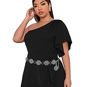 Navoky Turquoise Chain Belts Concho Belt Silver Metal Western Waist Chain Retro Boho Cowgirl Outfit Accessories for women (D, Medium)