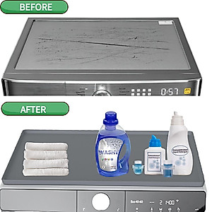 Iycnkok Washer and Dryer Top Cover Mat - 23.6''x 23.6'' Silicone Protector for Washing Machine Countertop - Non-Slip Rubber Waterproof Dustproof Ideal for Laundry Kitchen - Gray 2 Pack