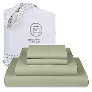 Threadmill Luxury Supima Cotton Sheets, Luxury 1200 Thread Count Soft 100% Cotton Sheets for Full Size Bed, 4 Pc Sage Green Bed Sheets Full Set, 5-Star Hotel Quality Deep Pocket Bed Sheets Set