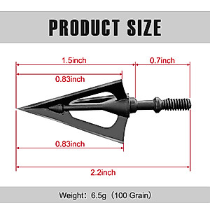 Hunting Broadheads (Pack of 5), 100 Grain Fixed 3 Blades Archery Arrow Tips with Standard Screw-in Head, Crossbow Compound Recurve Bow Arrowhead (Black)