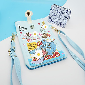 Kawaii SDQ Small Crossbody Cell Phone Purse, Cartoon Phone Bag with Mirror, Cell Phone Wallet Shoulder Bag with Credit Card Slots, Cell Phone Pouch Purse with Shoulder Strap For Women teen girls