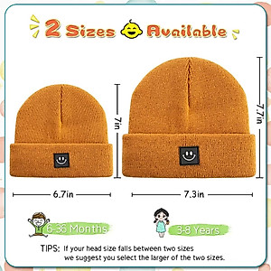 Hispeka Baby Beanie Hat 3 Packs with Cute Smiley Face, Toddler Girls Boys Baby Hats Winter, Kids Winter Hat Cold Weather Camel & Black & Light Grey