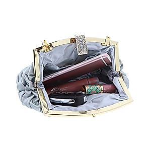 SandT Collection Elegant Evening Ruched Handbag with Gold Chain-Silver