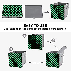 St. Patrick's Day Green Dots Pattern Storage Bin Foldable Cube Closet Organizer Square Baskets Box with Dual Handles