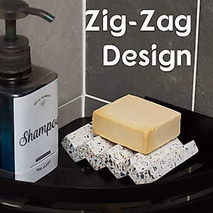Tapeera Zig Zag Jesmonite Terrazzo Stone Soap Dish for Bathroom Sink - Concrete Soap Saver for Bar Soap Holder for Shower - Sponge Holder - Self Draining Soap Dish Holder - Kitchen Soap Tray (White)