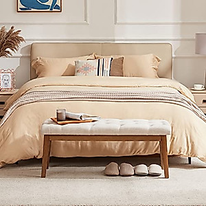 HUIMO Bedroom Bench End of Bed, Upholstered Dining Bench for Kitchen, Button-Tufted Entry Bench, Fabric Ottoman Bench for Living Room, Entryway,Beige