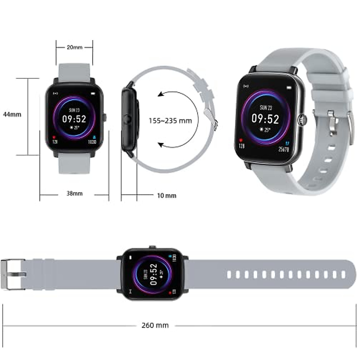 Smart Watch with Call Receive/Dial for Android Phones and iPhone Compatible,Waterproof Fitness Watch with Heart Rate SpO2 Sleep Tracker Voice Control Sport Smartwatch for Women Men Gray