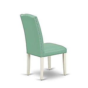 East West Furniture SUEN5-LWH-57 5 Piece Dining Room Table Set Includes a Round Dining Table with Dropleaf & Shelves and 4 Pond Faux Leather Upholstered Chairs, 42x42 Inch, Linen White