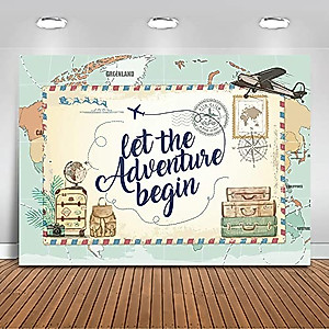 Mocsicka Adventure Awaits Backdrop World Map Let The Adventure Begin Baby Shower Party Decorations Photo Backdrops Global Travel Airplane Birthday Bridal Shower Photography Background (7x5ft)