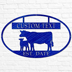 Cow Oval Farm Sign | Custom Metal Ranch Name Sign | Cow and Calf Outdoor Sign | Dairy Farm Sign | Cow Decor Wall Art | Farm Gift Barn Decor