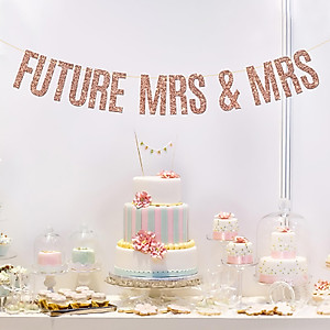 MonMon & Craft Future Mrs & Mrs Banner - Lesbian Engagement - Girl's Wedding - Lesbian Bridal Shower - Bachelorette Party Decorations Supplies - Rold Gold Glitter