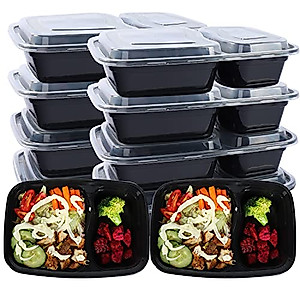 DODHEG 10 Pcs 2 Compartment Food Container, To Go Containers, Meal Prep Container, Meal Prep Containers with Lids, Reusable Bento Box , 34 OZ .