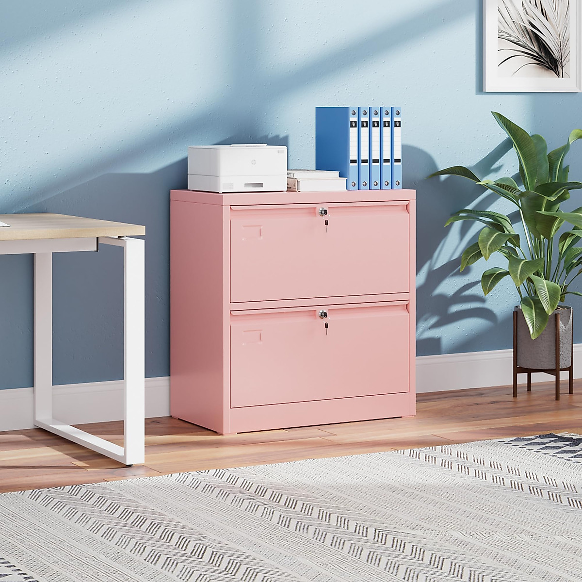 GangMei 2 Drawer Lateral File Cabinet, Lockable File Cabinet with Drawers,Ins-Design 35.43 inches Wide Files Cabinet with Hanging Bars,Assembly Required (White, 2 Drawer)…