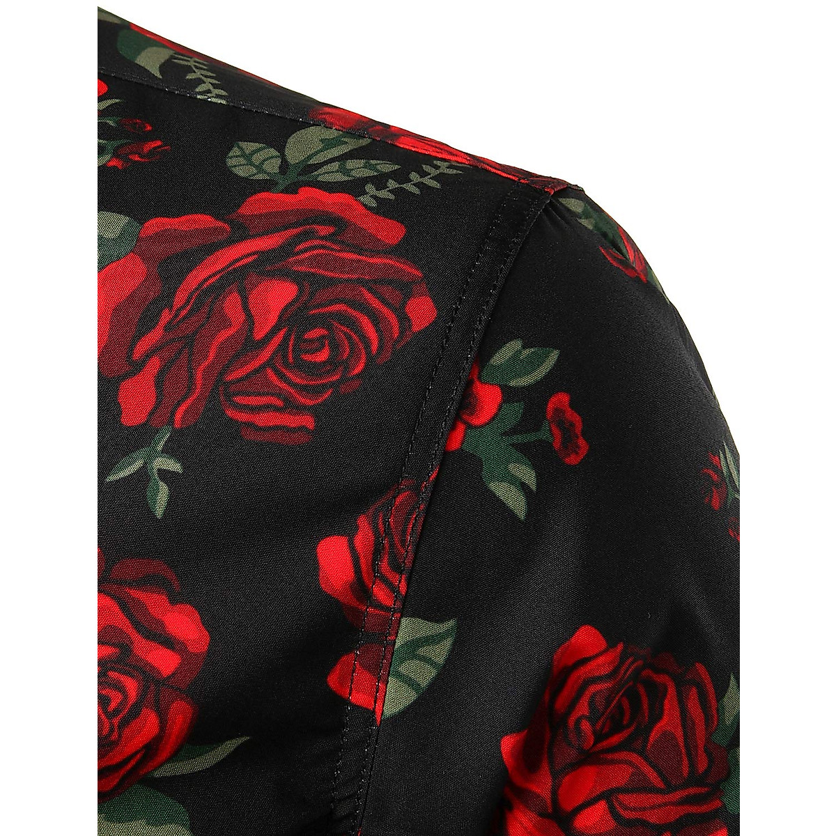 ZEROYAA Mens Fashion Urban Design Polyester Slim Fit Long Sleeve Rose Printed Button Up Dress Shirts ZLCL21-Black Small