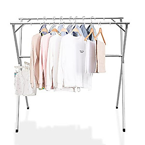 TORIBIO Clothes Drying Rack, 47 Inch Retractable Laundry Drying Rack Folding Indoor Outdoor, Length Adjustable Heavy Duty Stainless Steel Clothing Drying Rack with Windproof Hooks