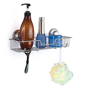 SANNO Suction Cup Shower Caddy Bath Wall Shelf, Deep Bathroom Basket Wall Shelf Double Suction Hooks